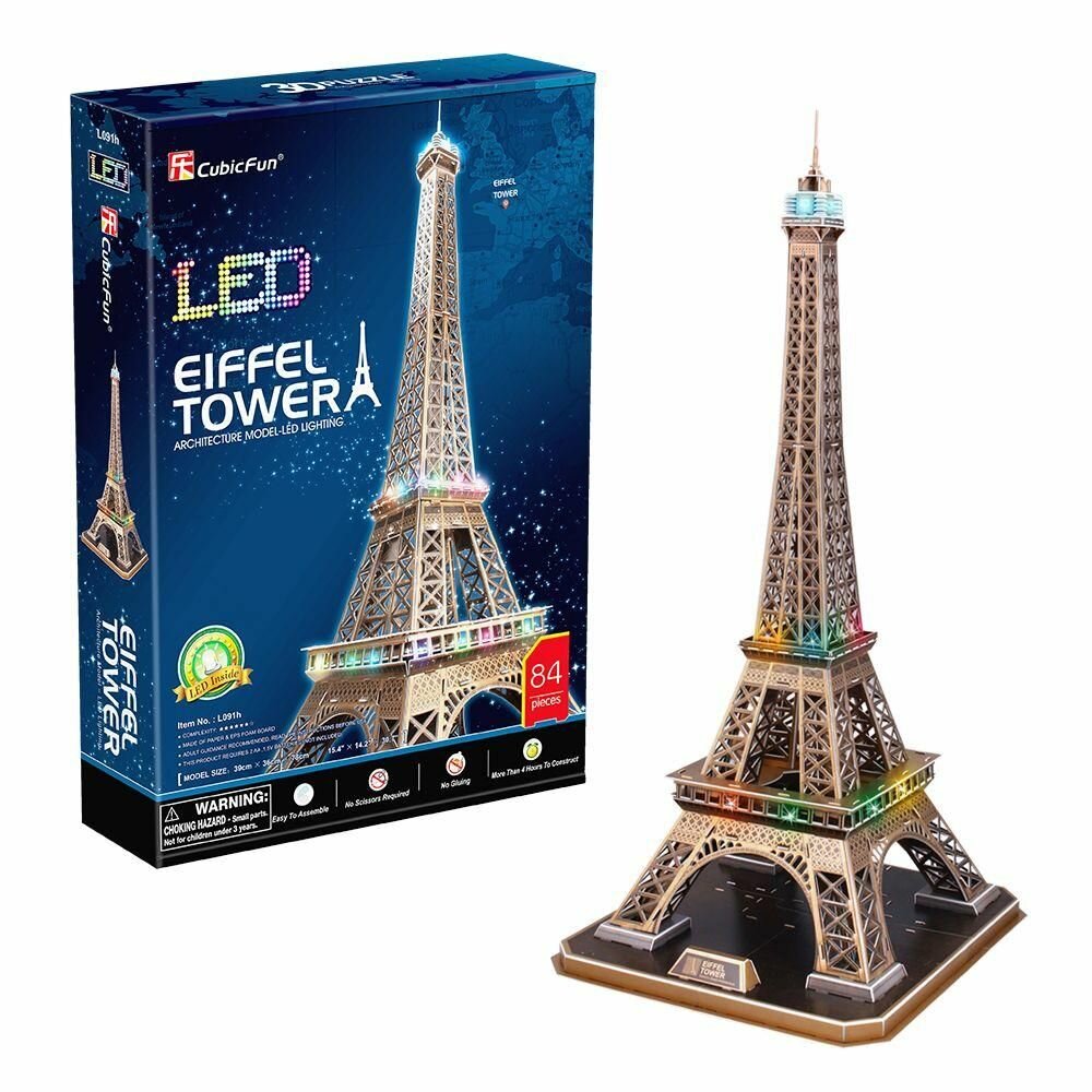 3D пазл CubicFun Эйфелева Башня с LED-подсветкой / 84 детали -jua