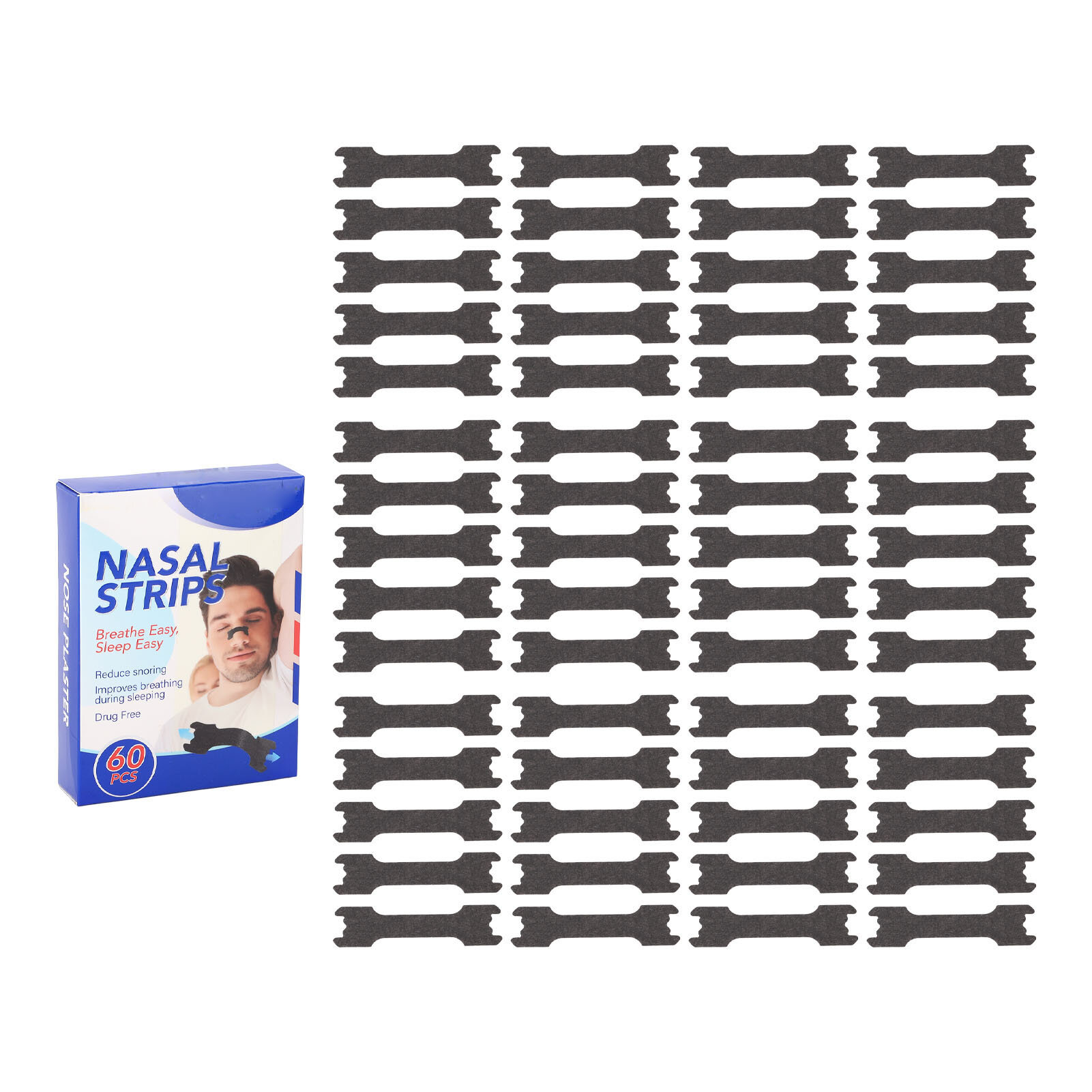 60 шт. назальных полосок, вентиляционные назальные пластыри, уменьшающие храп и облегчающие заложенность носа, для мужчин и женщин, черные