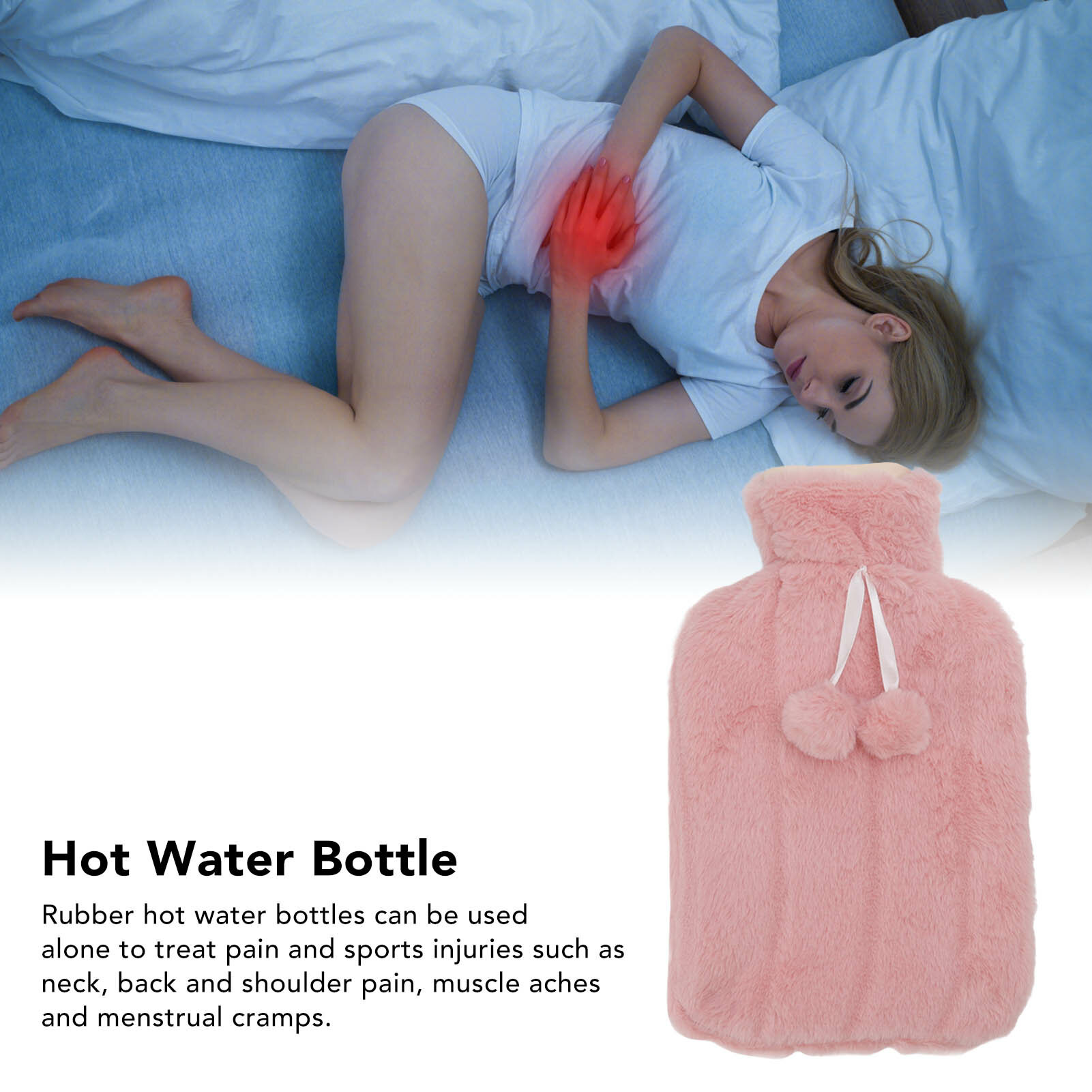 Мешок для горячей воды на 2000 мл, бутылка с горячей водой для инъекций высокой плотности с мягкой крышкой для зимнего розового цвета