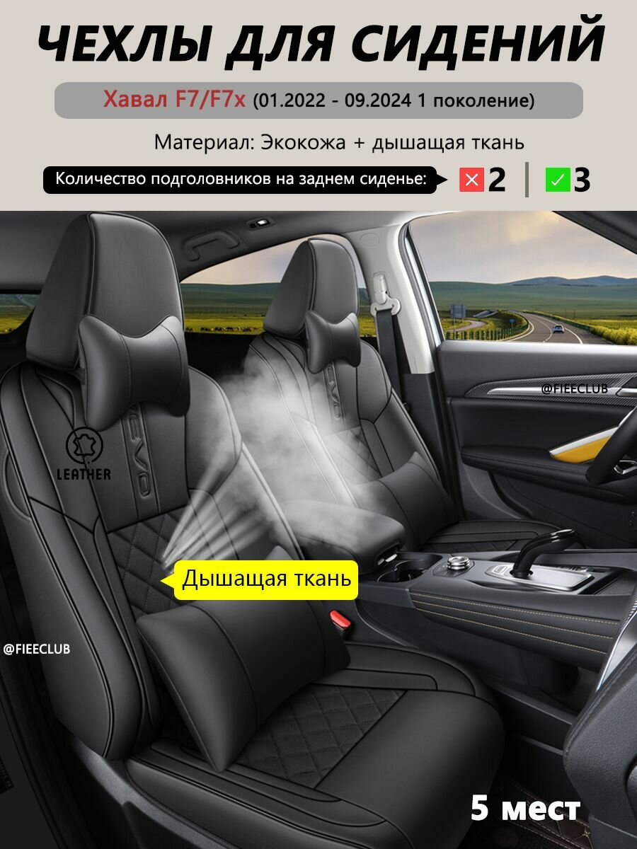 Чехлы для сидений Haval F7 / хавал F7x 1 поколение кожаные, всесезонные, специально для автомобилей Great Wall Haval