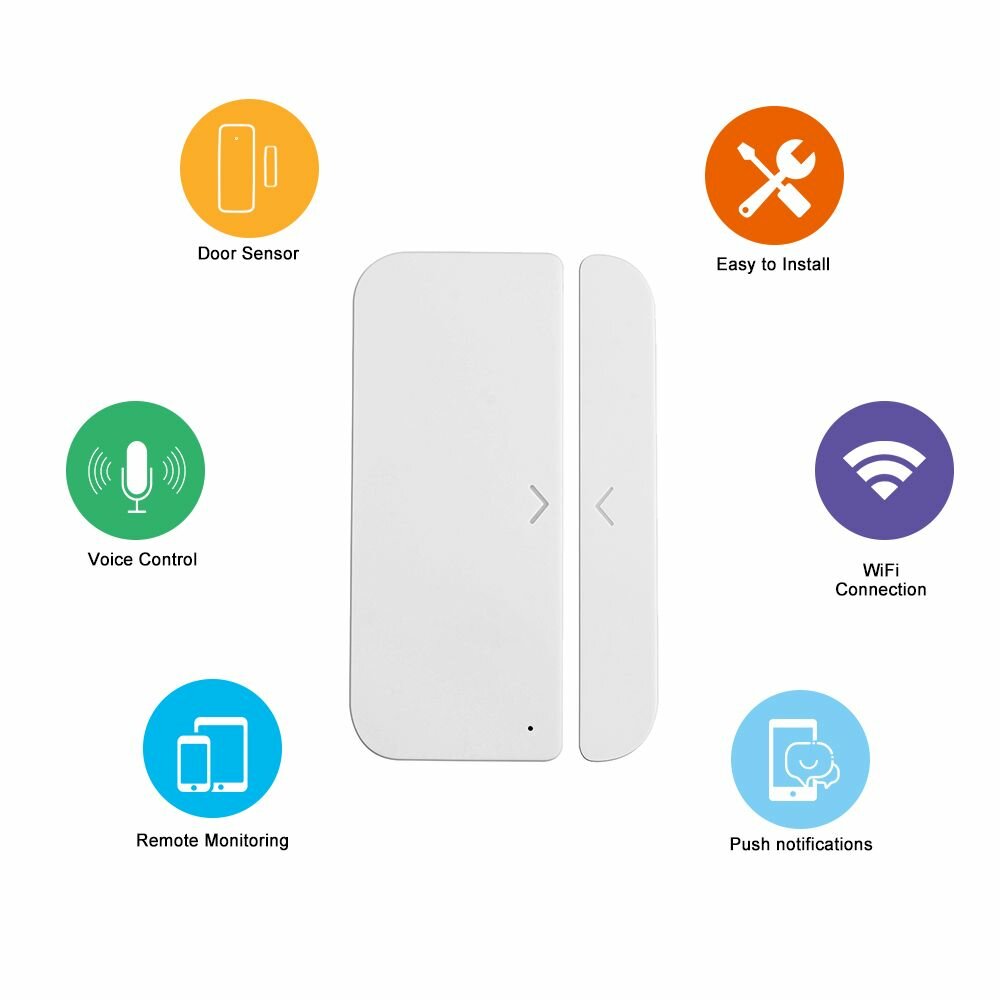 Умный датчик сигнализации для окон и дверей Wi-Fi, управление приложением Tuya SmartLife, Alexa, Google Assistant
