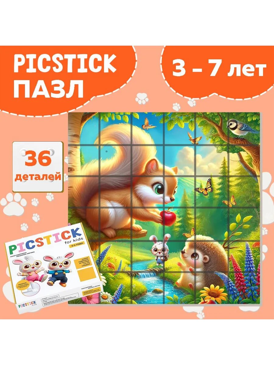 Пазл для детей Белочка и ёжик 36 эл. 24*24 см
