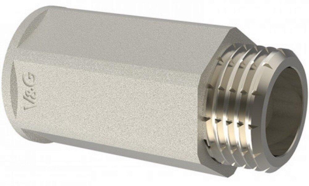 Удлинитель сантехнический V&G / В&Г никелированный, из латуни, внутренняя и наружная резьба 1/2дюйма, длина наращивания 50мм / фитинг