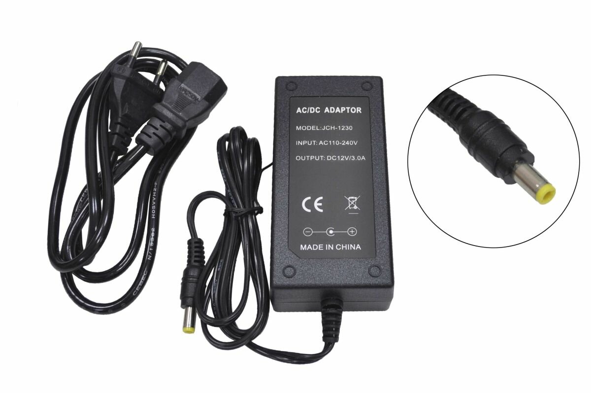Блок питания 12V 3.0A JCH-1230, штекер 5,5 х 2,5, для камер видеонаблюдения, светодиодных лент