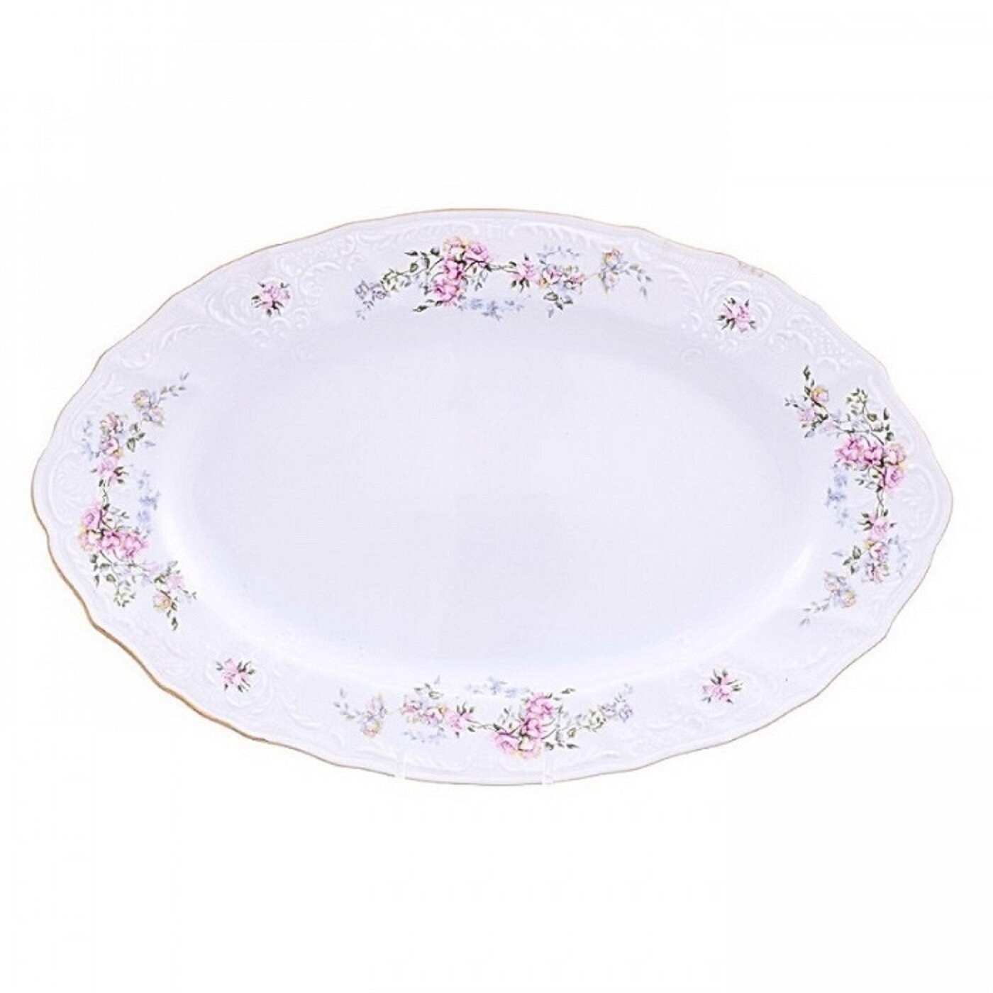 Блюдо овальное 34 см; "Bernadotte", декор "Дикая роза, отводка золото", Thun/ БТФ0997