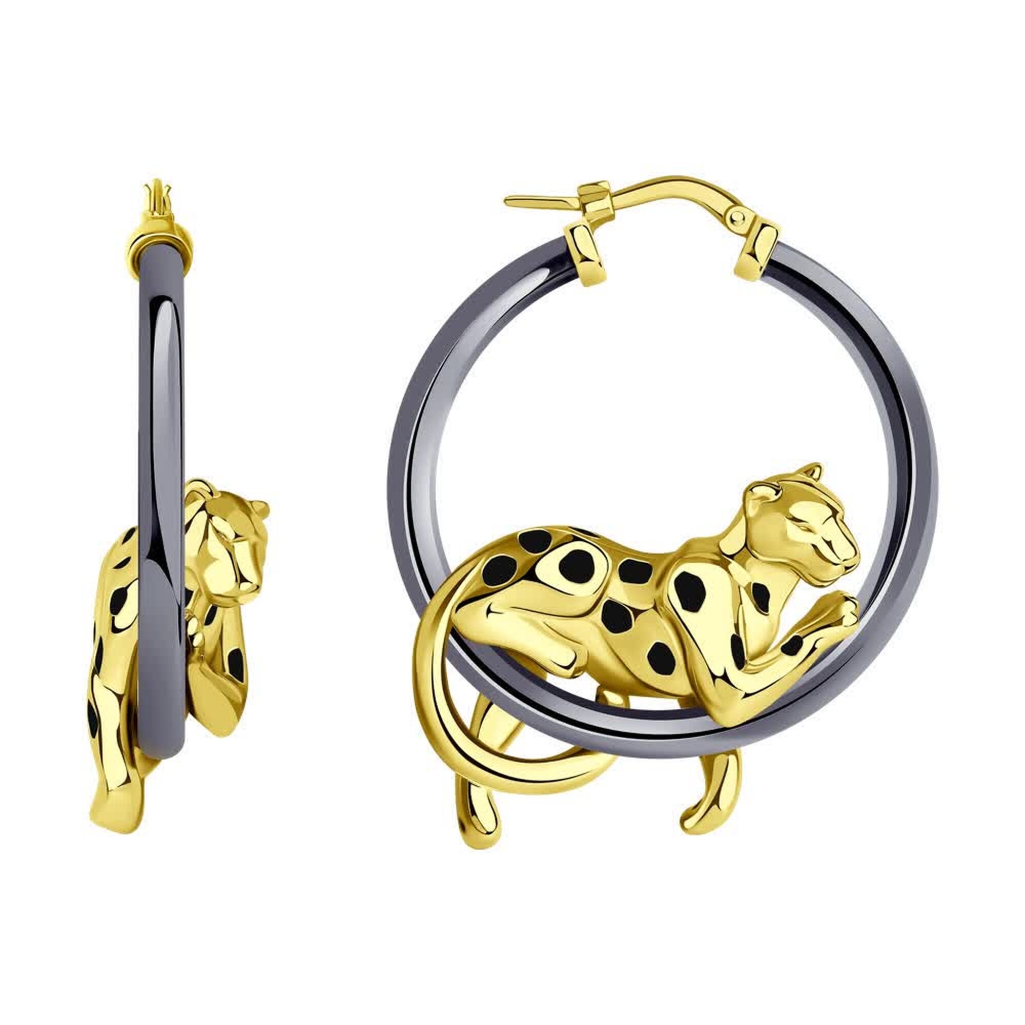 Серьги, серебро, 925 проба, золочение, эмаль