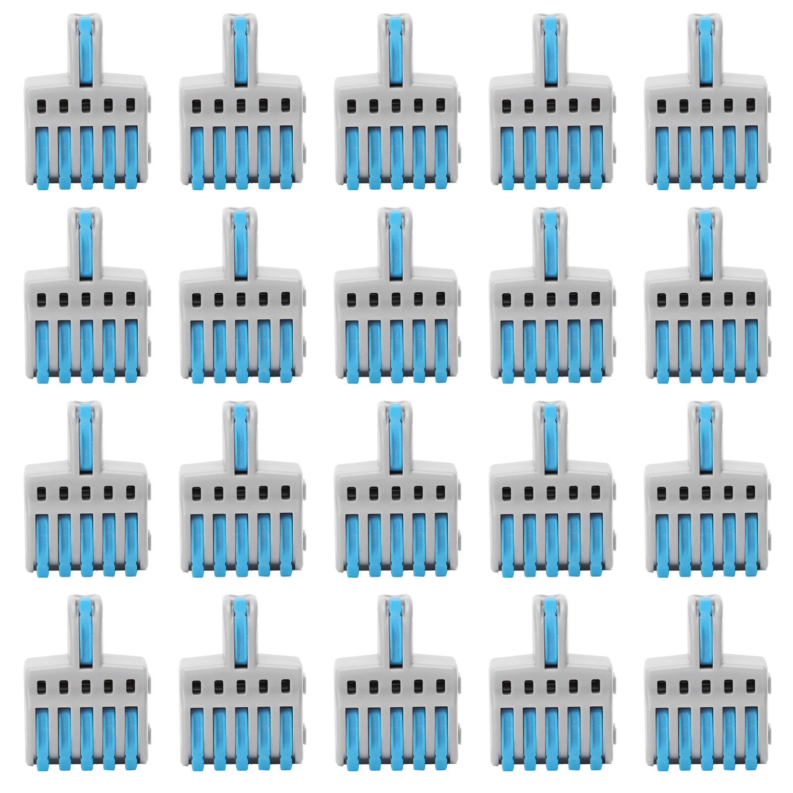 20Pcs SPL Quick Connector 1 in 5 out PushType Splitter Copper and PC Material Wire Terminal(Blue )