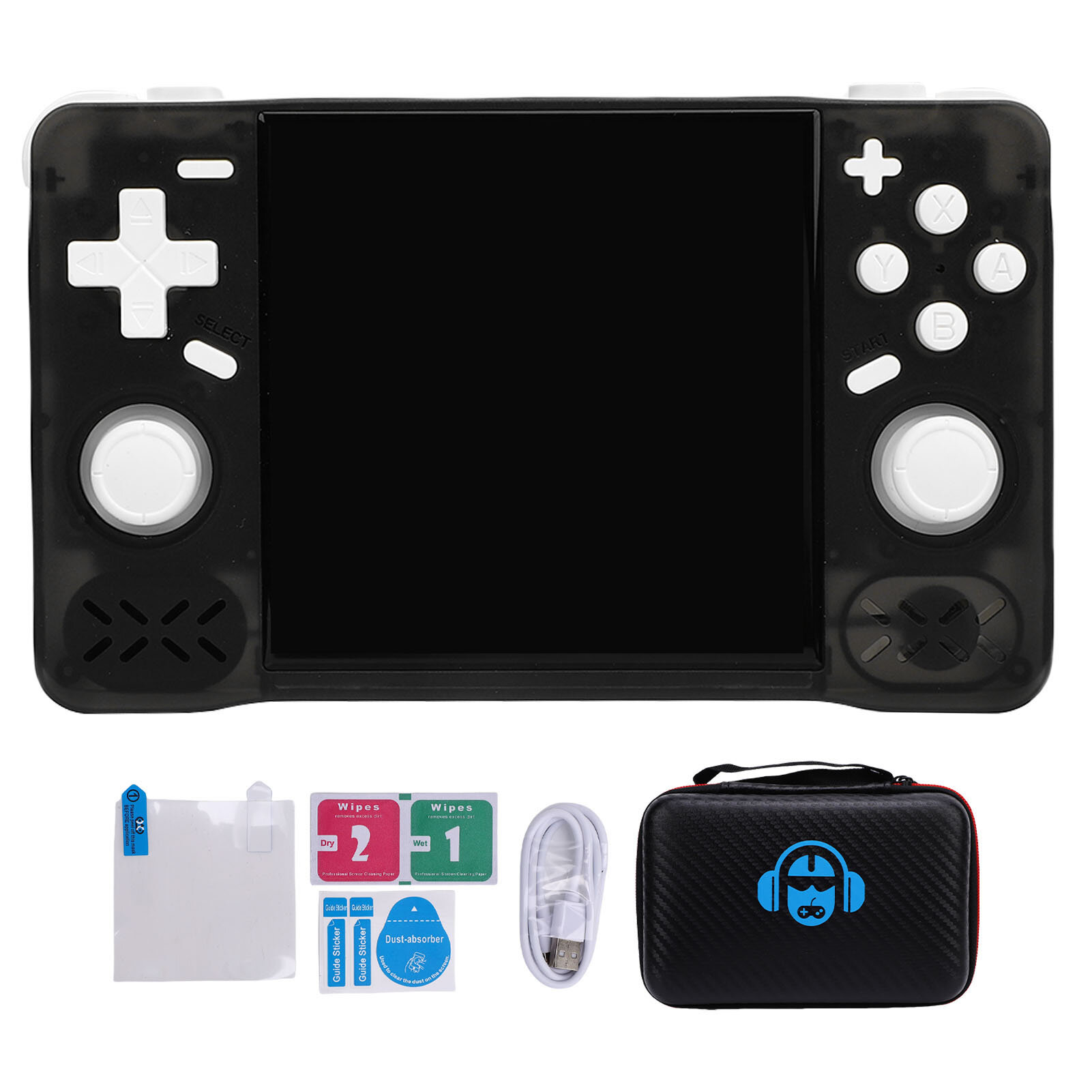 Ретро портативная игровая консоль с 4-дюймовым экраном, частотой 1,5 ГГц, перезаряжаемым аккумулятором, для дома и путешествий, прозрачно-черная, 128 ГБ.