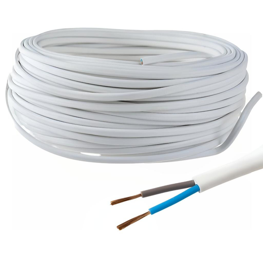 Провод силовой ШВВП 2х0.5 кв. мм, установочный, белый, длина 1 метр