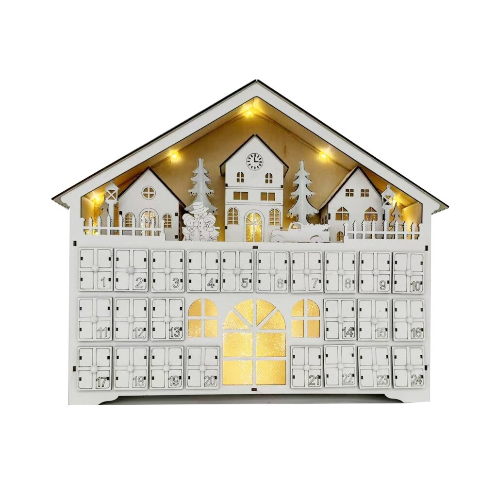 Деревянный Календарь Адвентов со Светодиодной Подсветкой Рождественский Календарь Адвентов со Светодиодной Подсветкой и 24 Подарочными Ящиками Деревянное Украшение