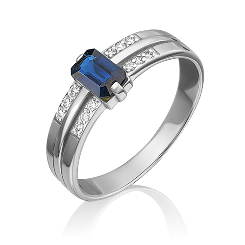 Кольцо, белое золото, 585 проба, сапфир, бриллиант