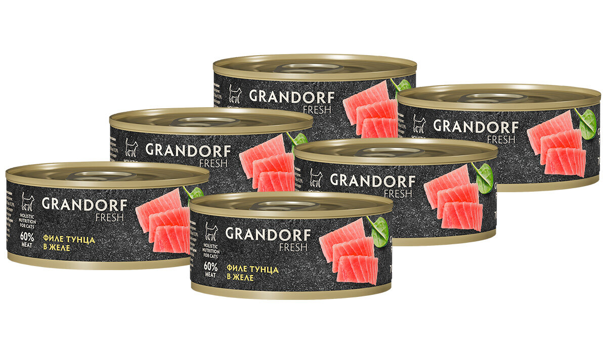 Корм влажный Grandorf Fresh для взрослых кошек с филе тунца в желе, 70 г х 6 шт