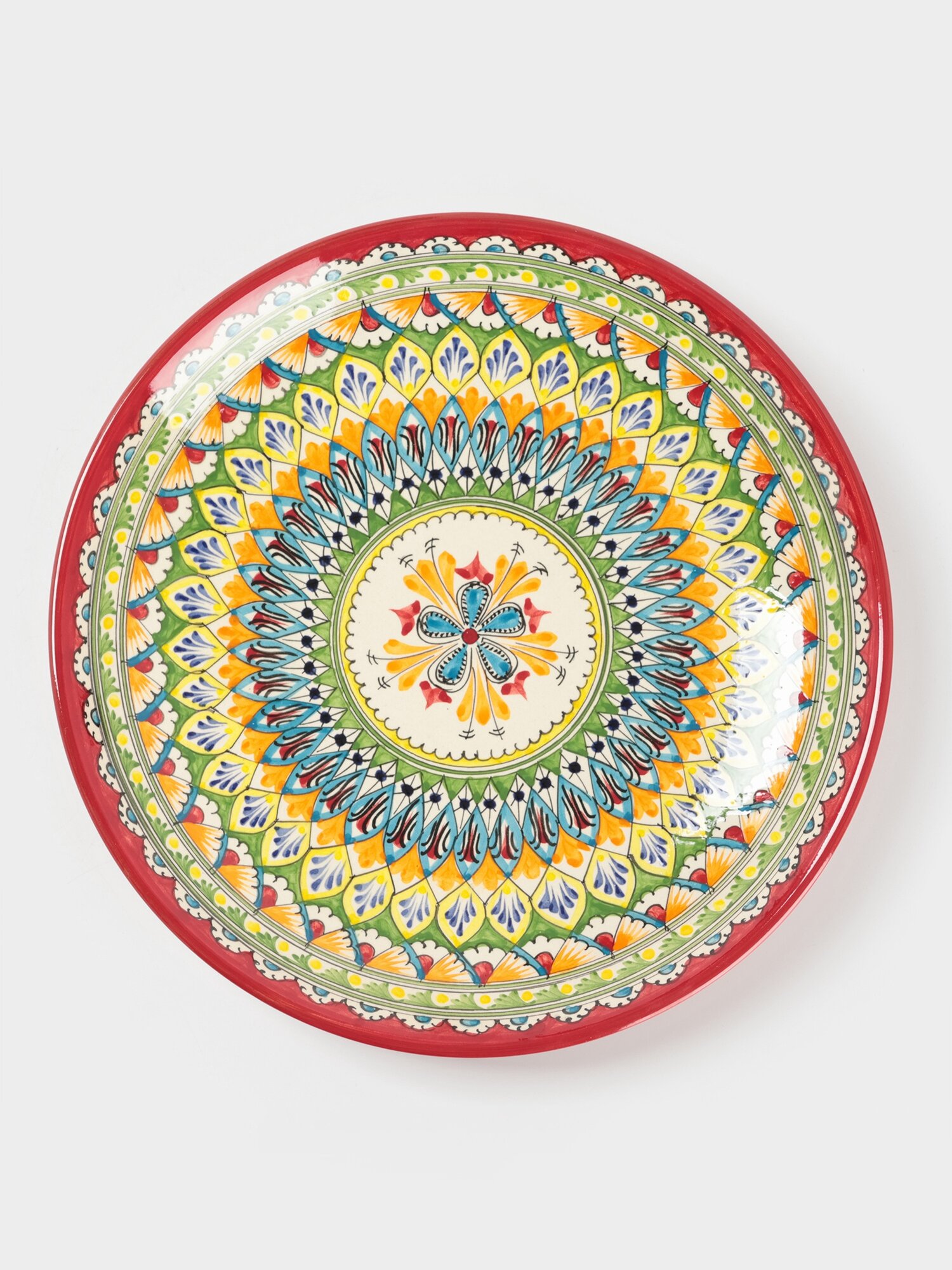Ляган узбекский Риштанская керамика «Узоры», d=32 см, красный