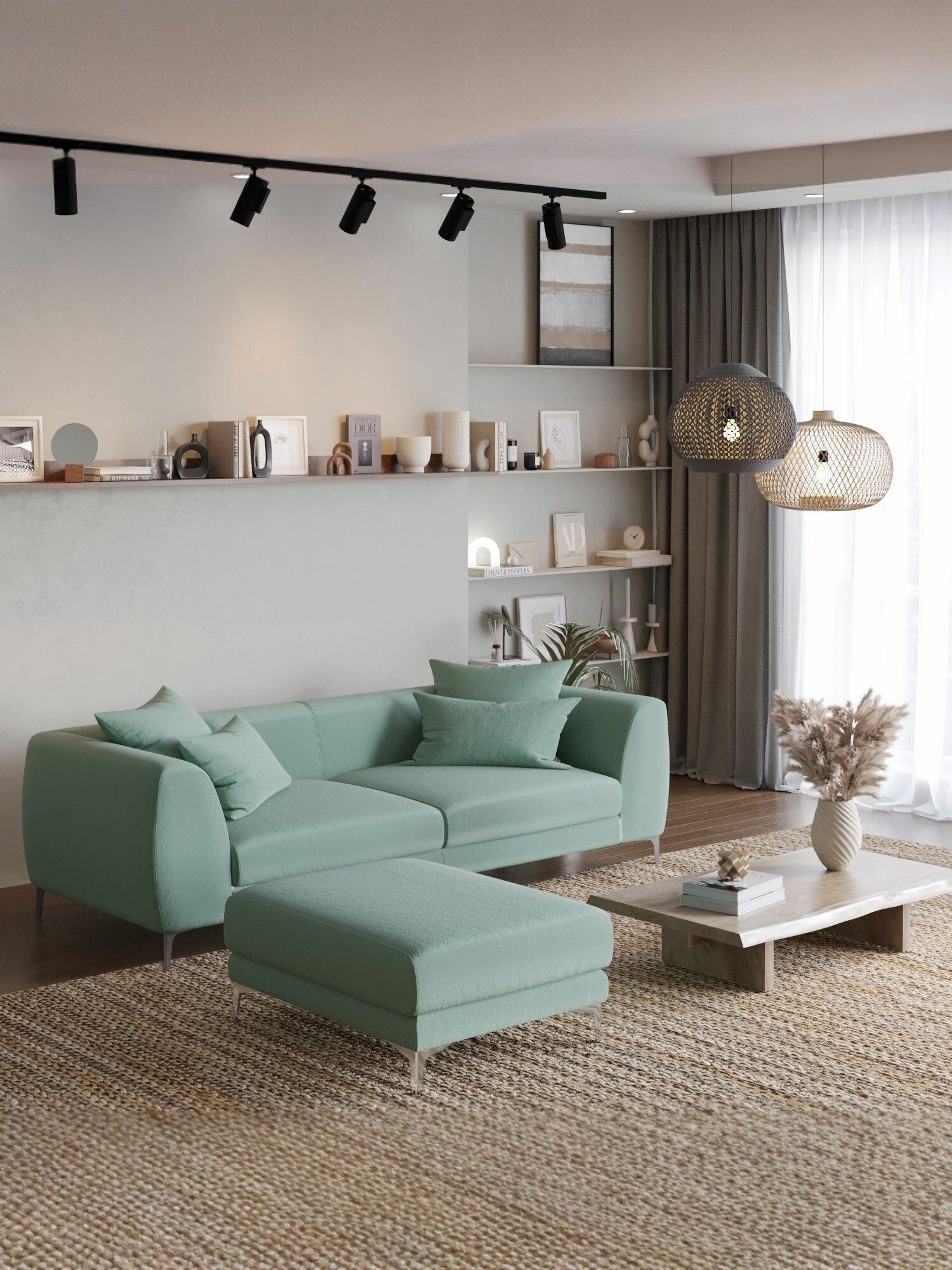 Пуф Manons Maison Elegant, Велюр Мятный, 1000х800х410