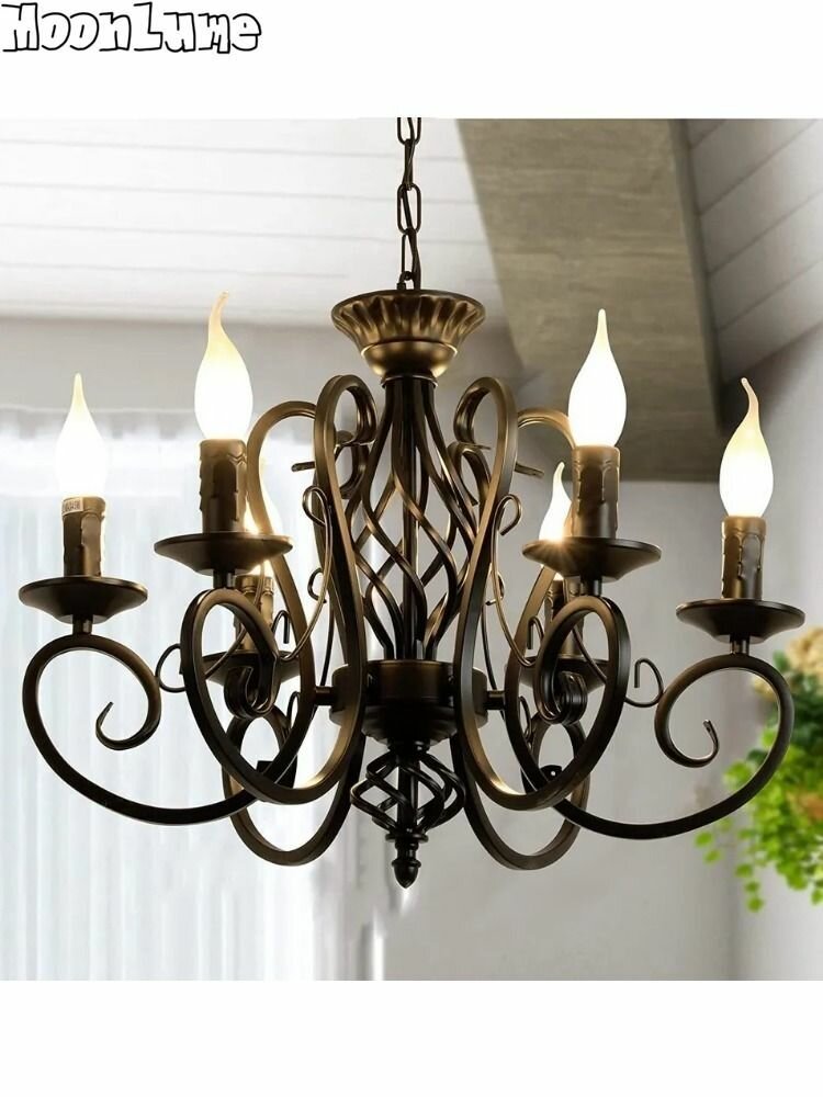 Многорожковая люстра Китайская традиция, 6 голов, кованое железо, цоколь E14