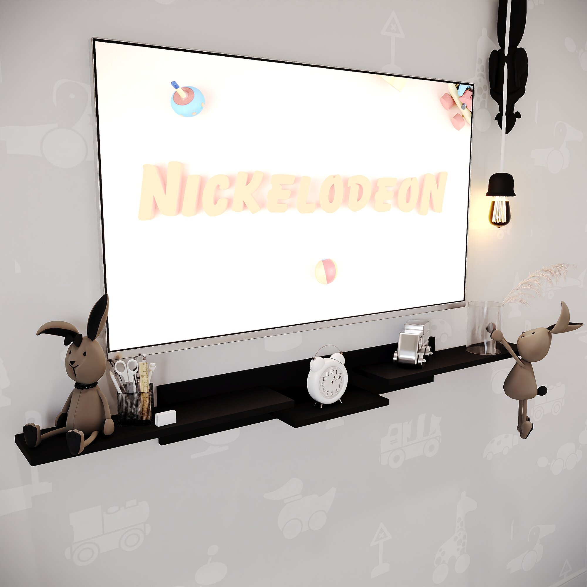 Полка настенная прямая Магическая под телевизор, черная, 137,5*13*14,5 см