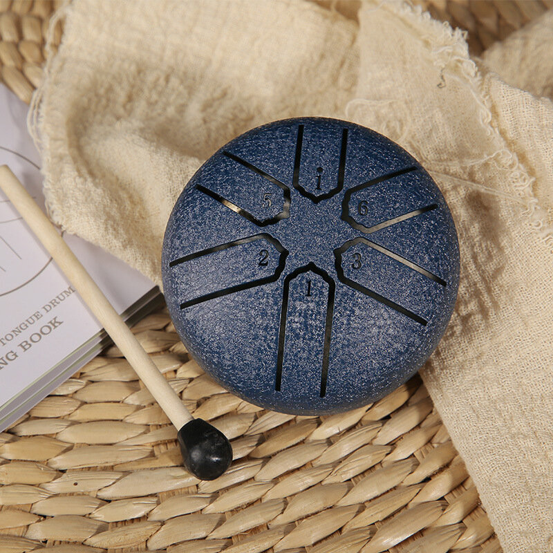 3 inch 6 tone navy blue mini ethereal drum steel tongue drum hollowing drum worry-free drum percussion instruments children's portable musical instruments 3 inch 6 tone navy blue