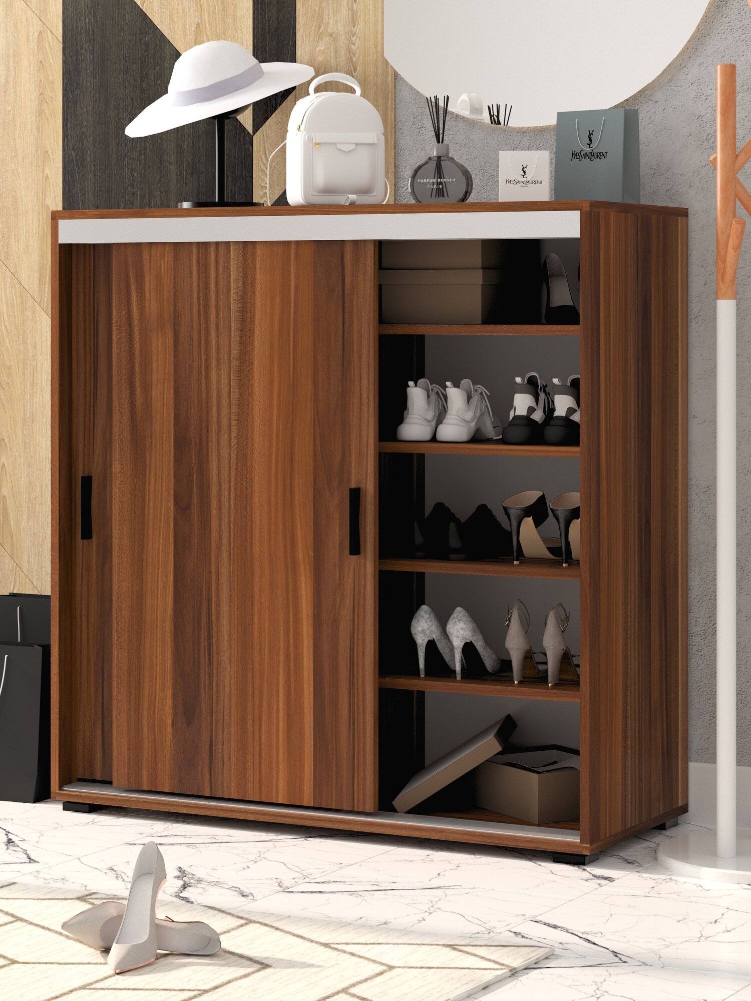 Есэндвич Депо-4 Тумба-купе для обуви с полками 100х102х40 см (Слива валлис)