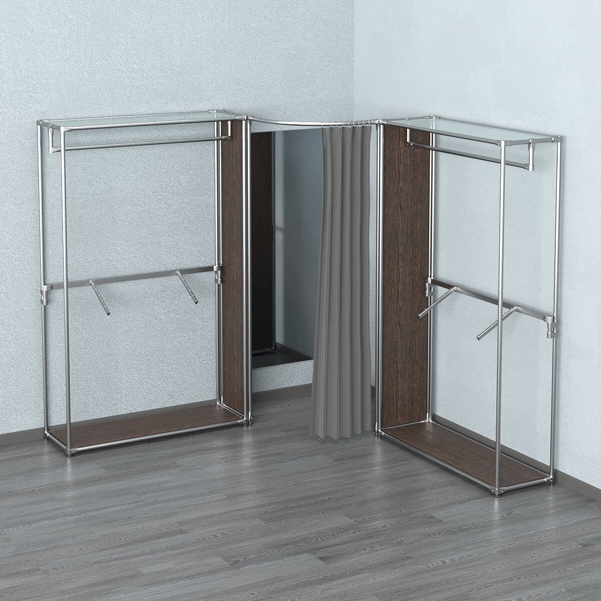 Примерочная (вход- дуга) с зеркалом из системы хром с поручнями №2-2, Дуб Венге