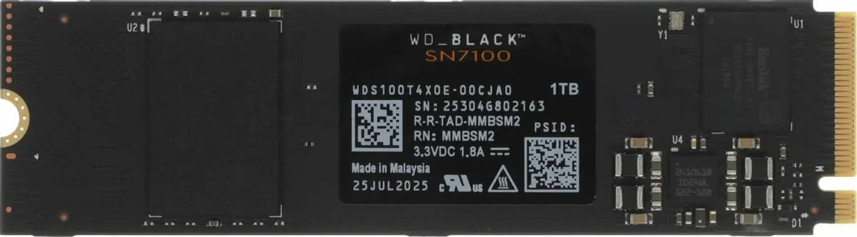 SSD диск Western Digital Black SN7100 1Tb WDS100T4X0E SSD M.2 PCI-E 4.0 x4 , 7250MBs/6900MBs, TBW 600