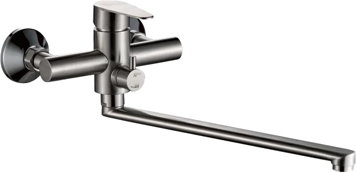 Смеситель с длинным изливом для ванны Haiba HB22802 с душевым гарнитуром, поворотный, из нержавеющей стали, сталь, матовый, смеситель для ванны с душем, рычажный, с настенным держателем