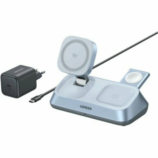 Беспроводное зарядное устройство Ugreen W711 25 Вт 3-in-1QI2.2, серебристо-голубой(55677)