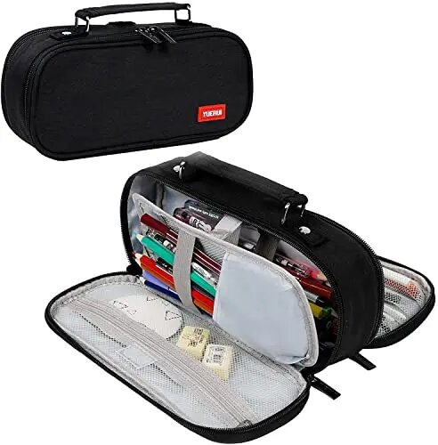 Большой холщовый пенал L-black pencil box