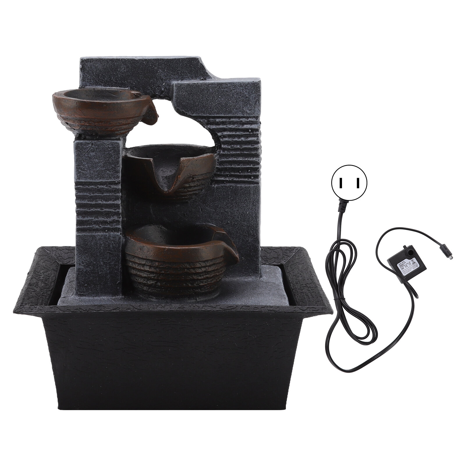 4-х уровневый настольный фонтан, изделия из смолы, настольный фонтан, водный орнамент с разноцветными ламповыми бусинами для офиса, дома, вилка стандарта США, 110 В