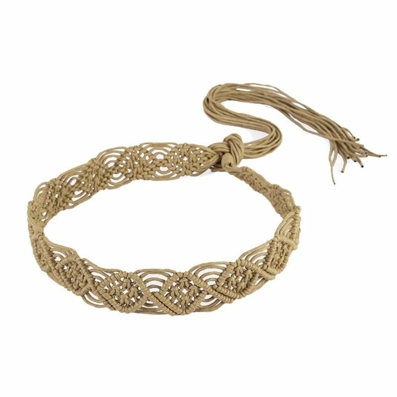 Этнический пояс из веревки для отпуска Модный пояс для платьев, Цвет Хаки