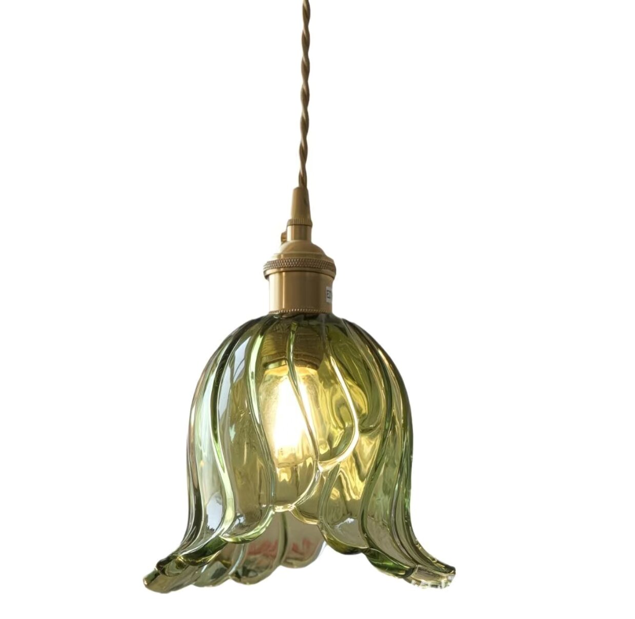 Люстра из латунного стекла, Люстра "Стеклянный бутон", зеленая
