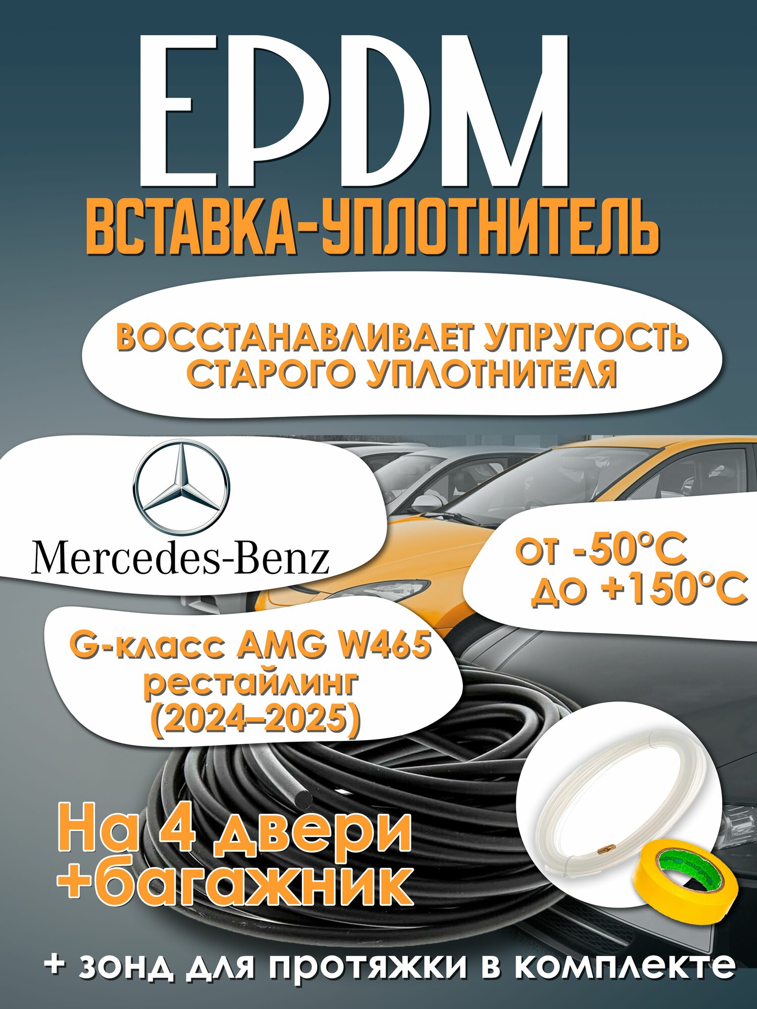 EPDM вставка-уплотнитель для дверей автомобиля Mercedes-Benz G-класс AMG W465 рестайлинг (2024-2025) / Мерседес-Бенц Джи-класс АМГ В465 рестайлинг