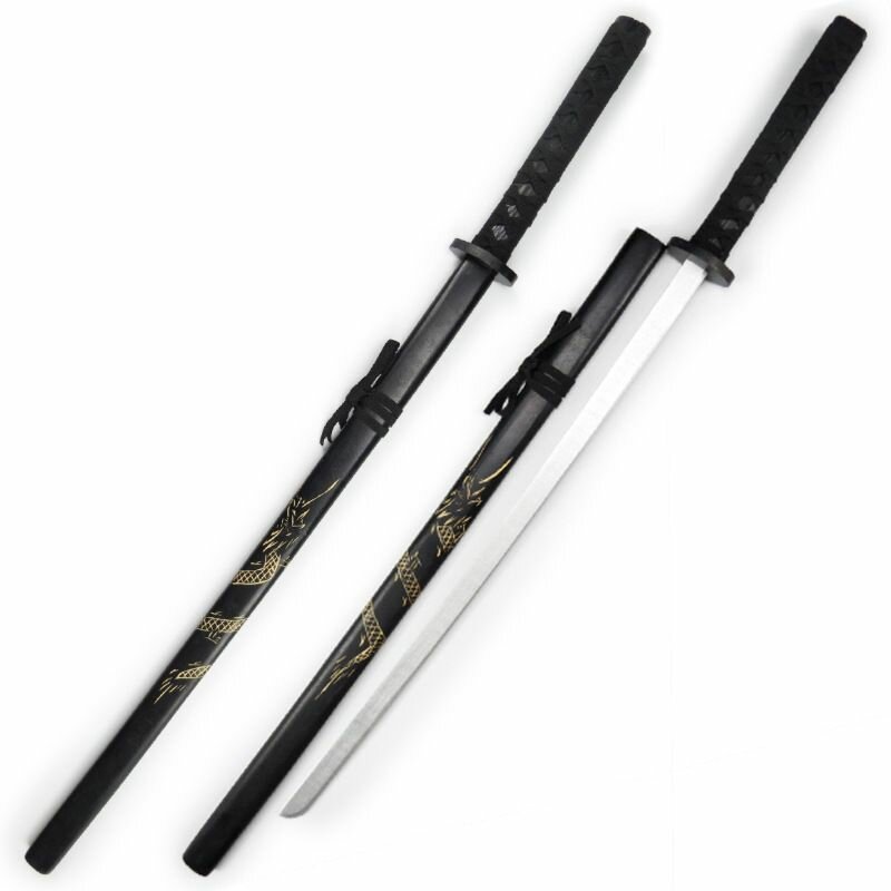 Деревянная катана с гравировкой дракона, длина 100 см, тренировочный меч для детей и косплея