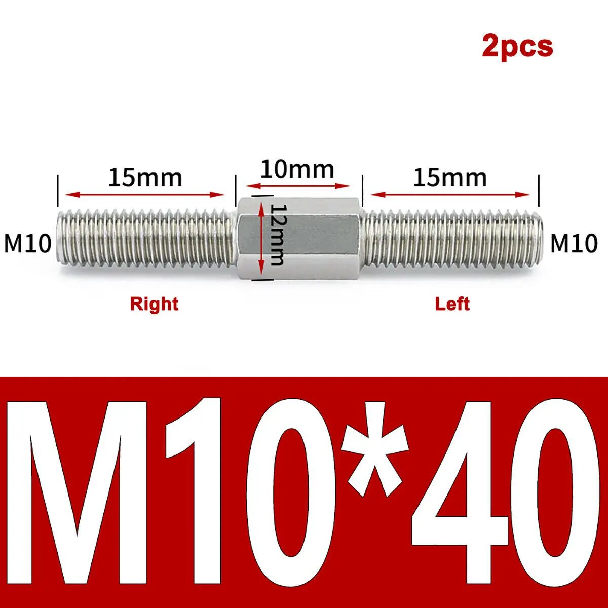 Болты-стержни GooBetter М10 нержавеющая сталь M10x40mm-2pcs