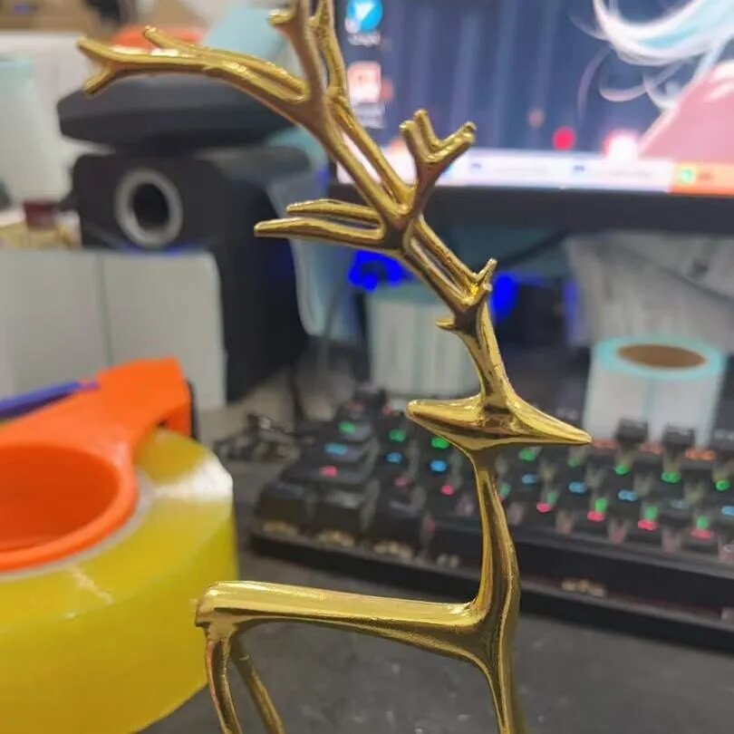 MOONBIFFY Черные статуи оленей из металла L 1PC Gold