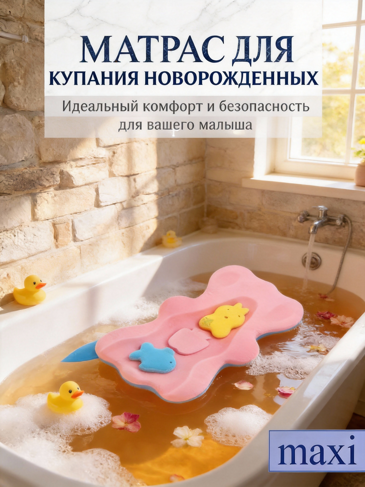 Матрас для купания новорожденных поролоновый противоскользящий с горкой и анатомической выемкой для ванн и душевых