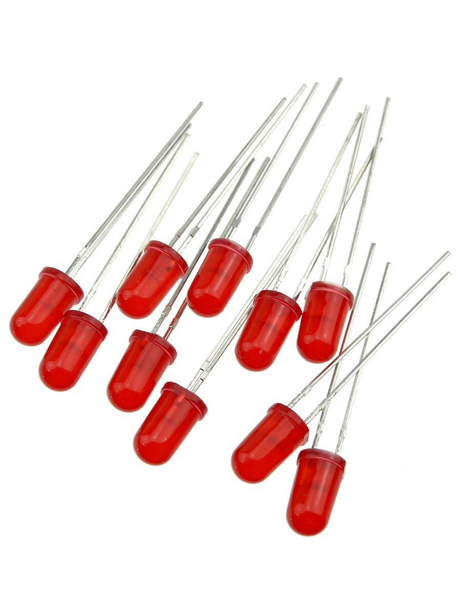Светодиод 5мм цвет красный, красная линза, яркий, 3V упаковка, 10 штук