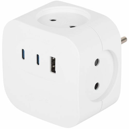 Разветвитель 4-м SP-4-3USBAC-W + 3 USB A+C со шторками 10А бел. Эра Б0069083
