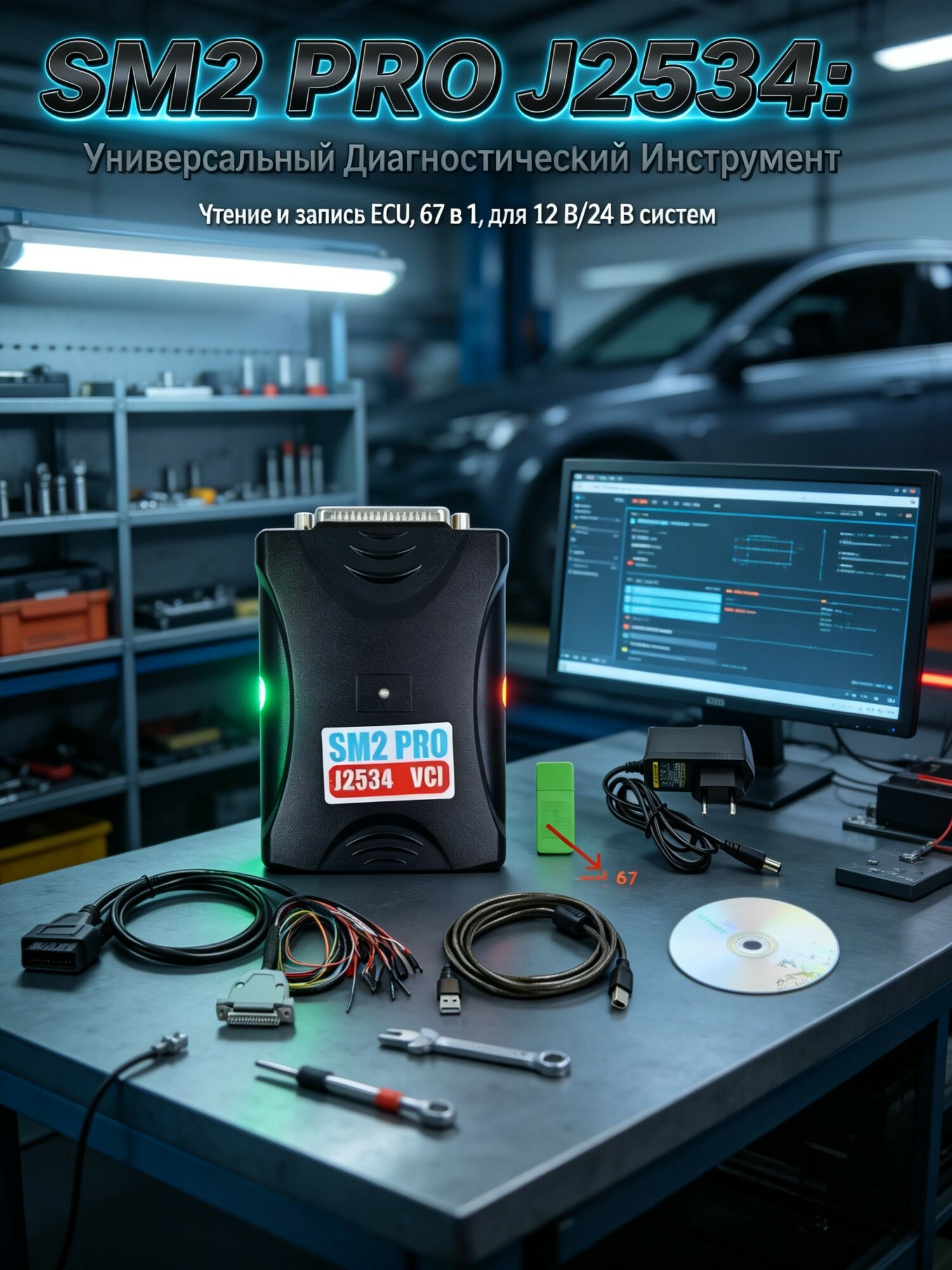 SM2 Pro J2534 VCI автосканер и программатор ECU — чтение и запись OBD, EEPROM, FLASH, Pass-Thru для дилерского ПО