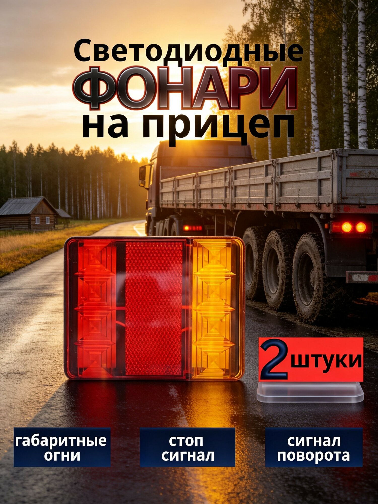 Светодиодные габаритные фонари 12В для прицепа, 8 светодиодов, IP67, янтарные указатели и красные стоп-сигналы