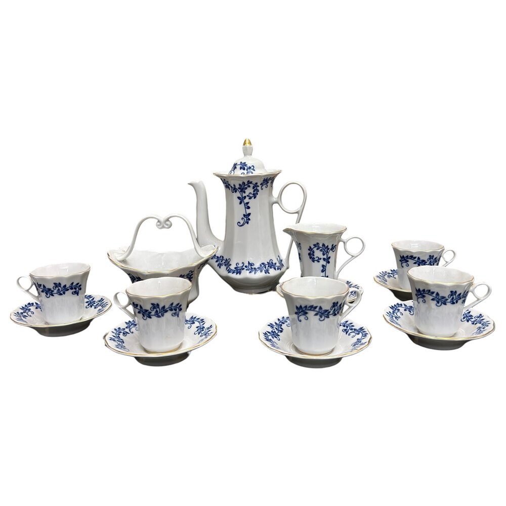 Кофейный сервиз "Гжельский мотив" (5 персон, 14 предметов), 1997-2000 гг, Коростень, Украина