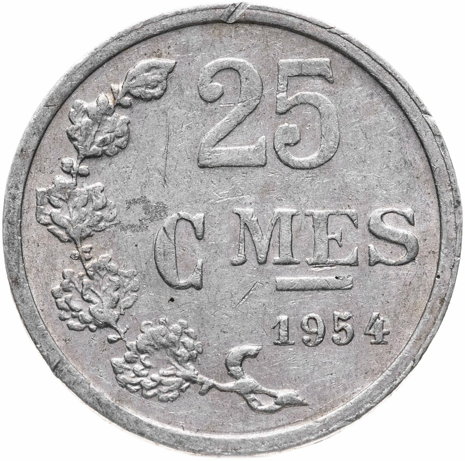 Люксембург 25 сантимов centimes 1954, Алюминий, в сохранности VF-XF
