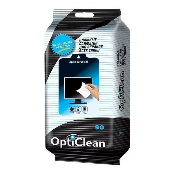 Влажные салфетки OptiClean Для экранов всех типов, не оставляют разводов, 90 шт