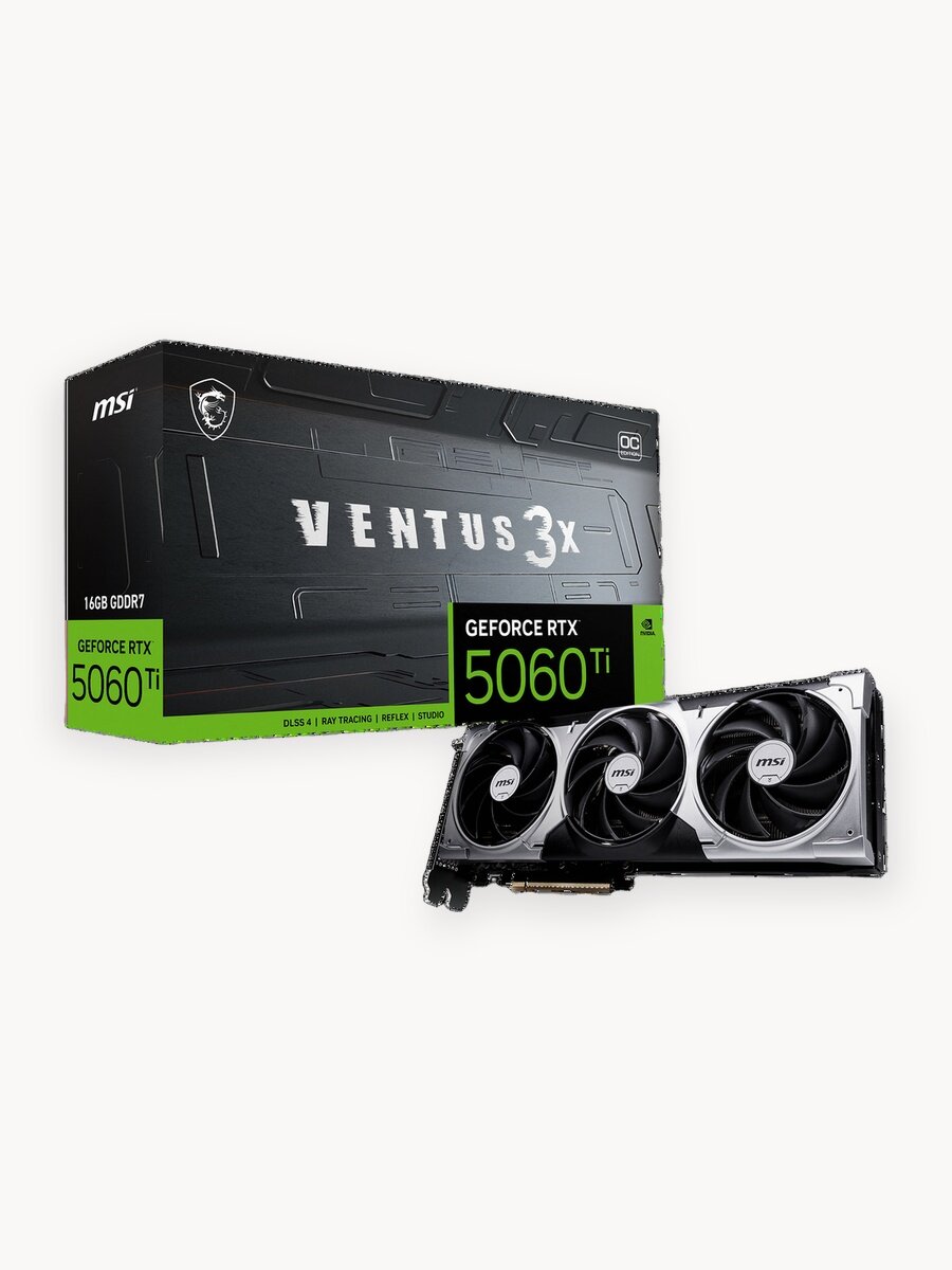 Видеокарта MSI RTX5060Ti VENTUS 3X OC 16GB GDDR7 128bit 3xDP HDMI 3FAN RTL