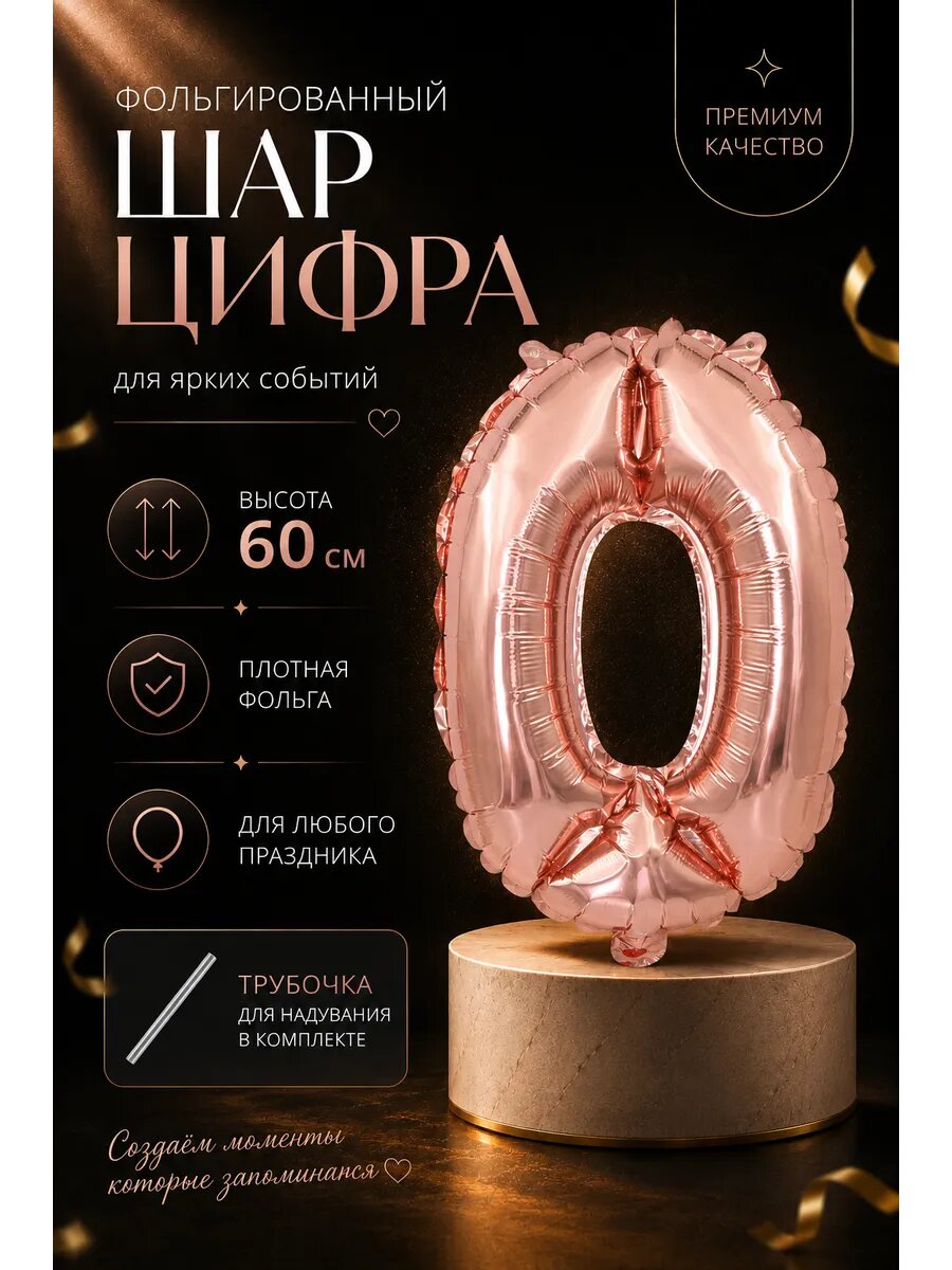 Воздушные шарики фольгированные 60 см цифра 0