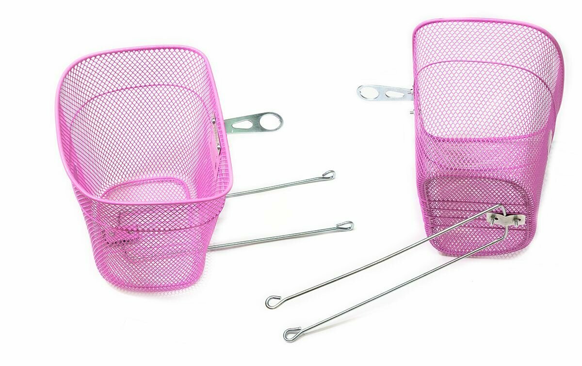 Корзина передняя, 270х220х210мм, крепление за рулевую колонку и переднюю ось, для велосипеда 20", стальная, розовая