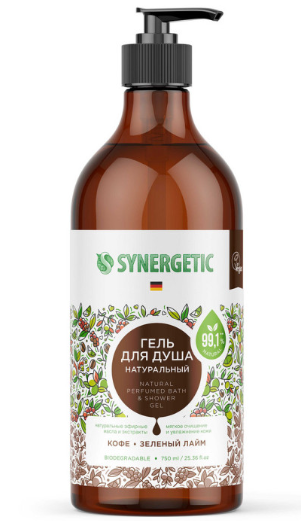 Натуральный биоразлагаемый гель Synergetic для душа Кофе и зеленый лайм, 0,75л