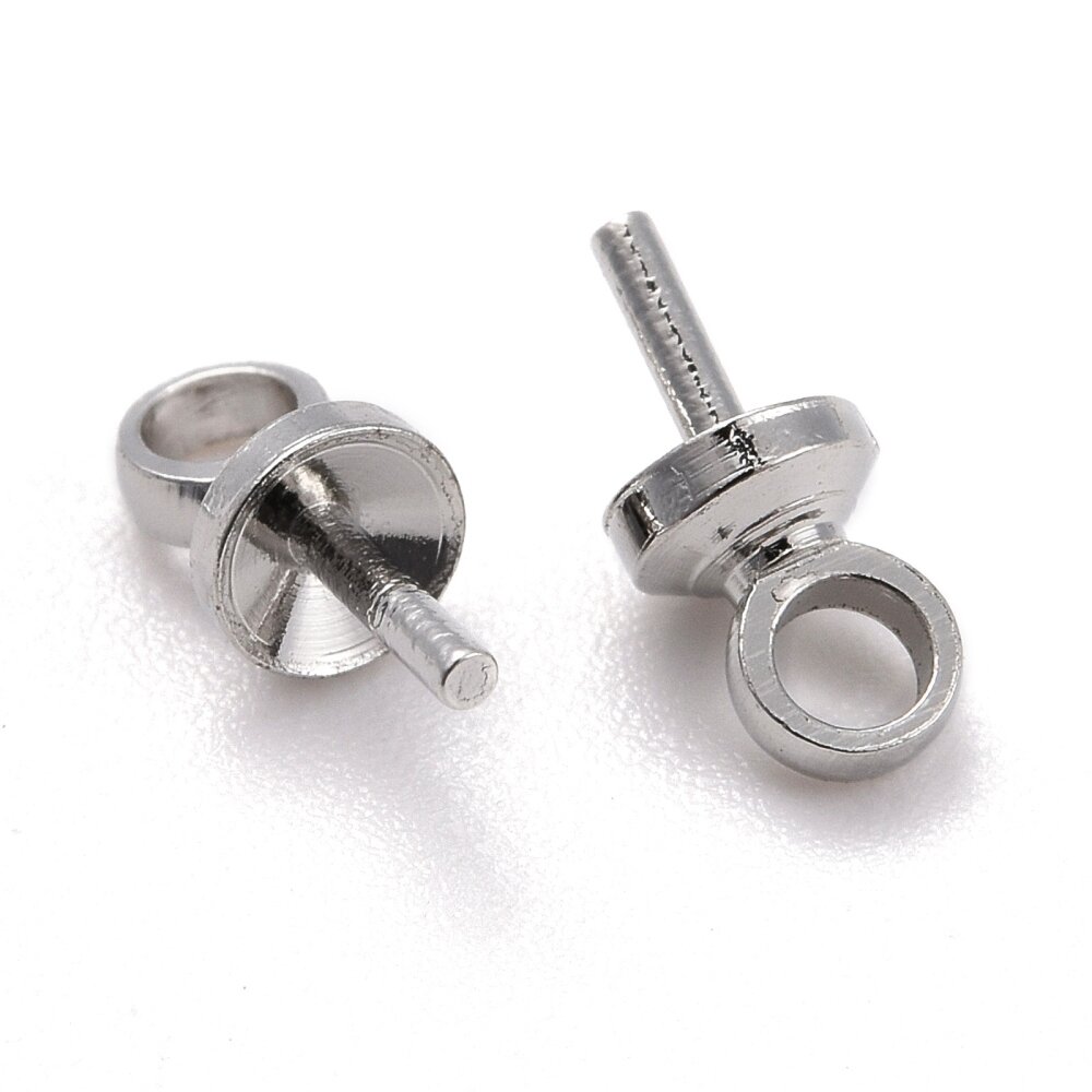 Штифт клеевой, 7х3мм, со шляпкой и петелькой, базовый материал - латунь, стального цвета, 2 грамма