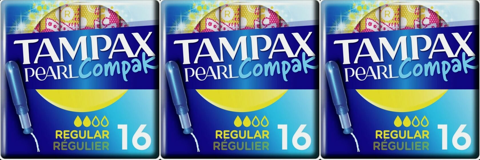 Tampax Тампоны женские с аппликатором Compak Pearl Regular Duo 16 шт, 3 уп