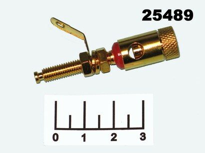 Клемма банан гнездо металл gold в панель красная 47мм (1-669G)