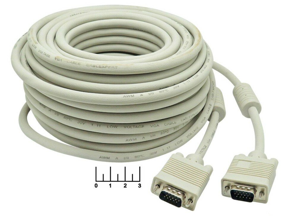 Шнур VGA 15pin-VGA 15pin 20м (фильтр) Cablexpert (серый)